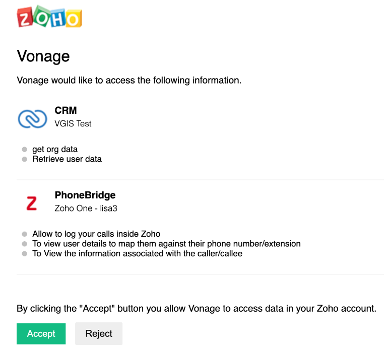 Vonage Business Cloud | Answer | Vonage for Zoho PhoneBridge