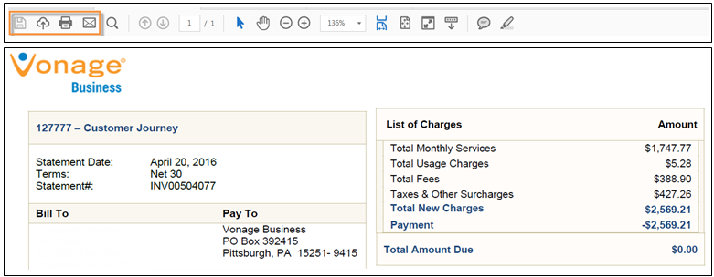 Vonage Business Cloud | Answer | Online Account Billing Overview